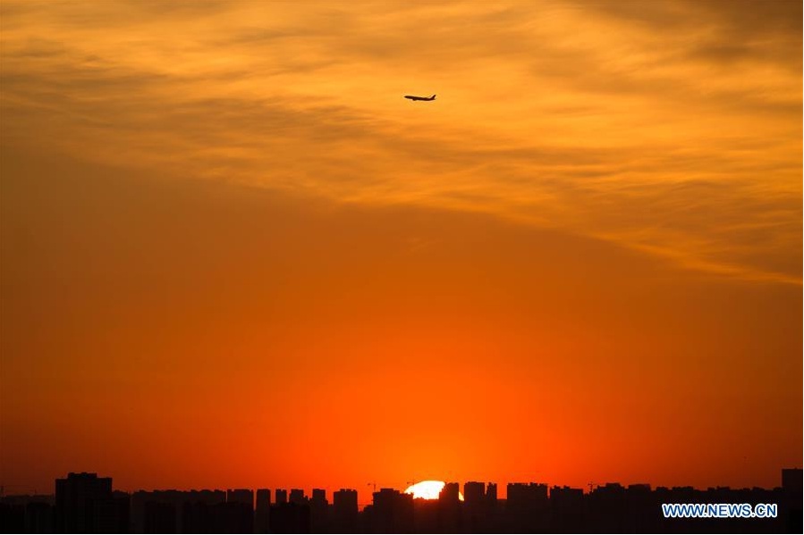 Amazing morning glow in sky over Beijing