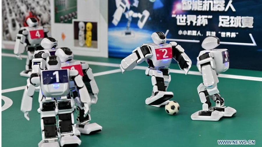 Robot football match held in Beijing