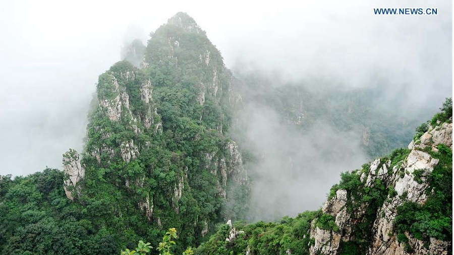 Langya Mountain shrouded in mist after rainfall